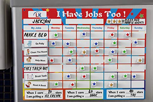 Alomar Kids Chore Chart for Multiple Kids - Magnetic Dry Erase Responsibility Chart for Daily Routine Reward System - Great for 1 or Multiple Children - with Bonus Stars and Chore Ideas! - 16" x 12"