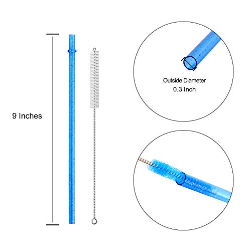 12 Pieces Reusable Plastic Straws Fit for Mason Jars, Tumblers, 9 Inches Glitter Sparkle Unbreakable Drinking Straw with 1 Cleaning Brush, BPA Free and Eco-friendly