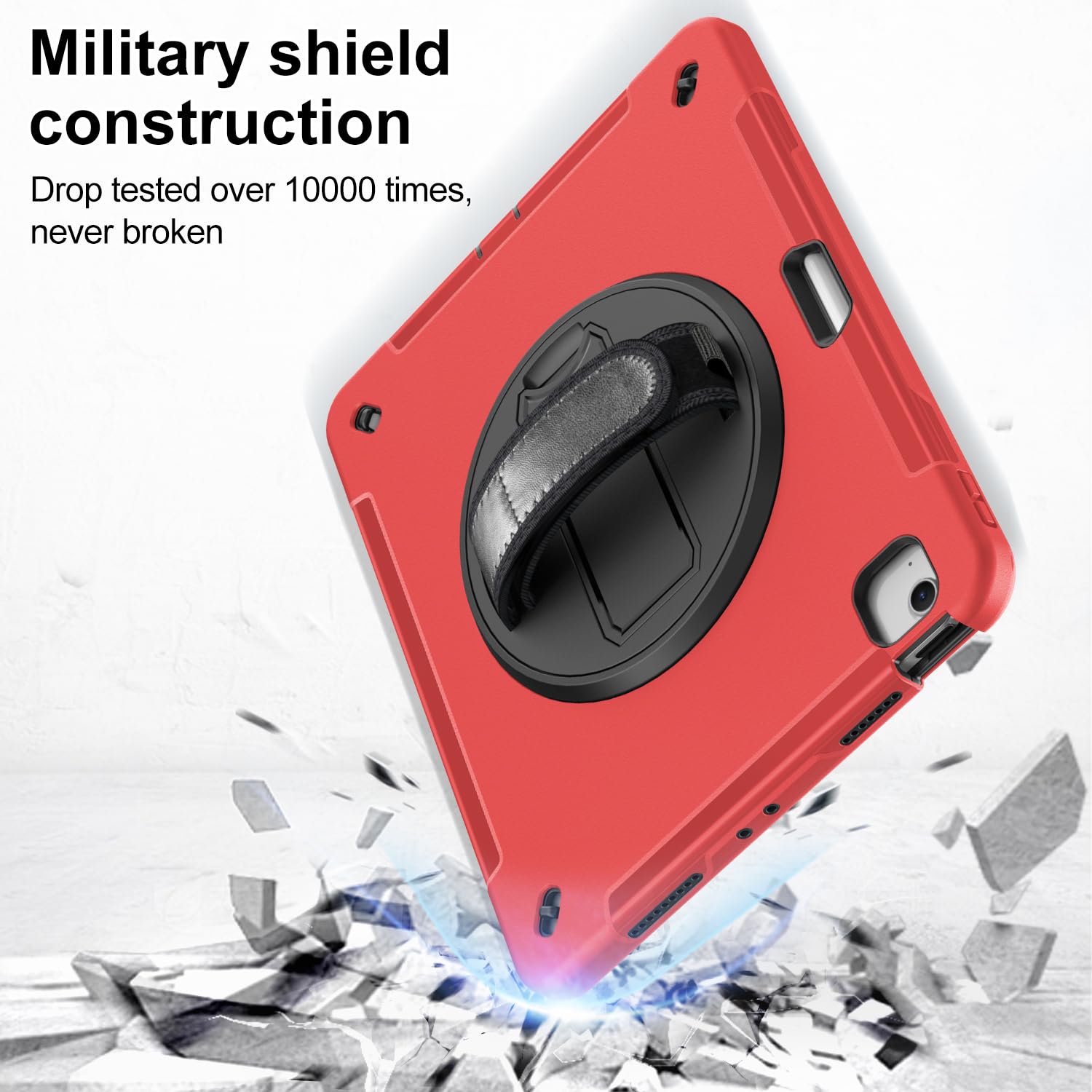 Miesherk Stock Case for iPad Air 13'' 2024: Military Grade Shockproof Rugged Case for iPad Air 13''(M2) W/Screen Protector - Stand - Handle - Shoulder Strap - Pen Holder,Black+Red