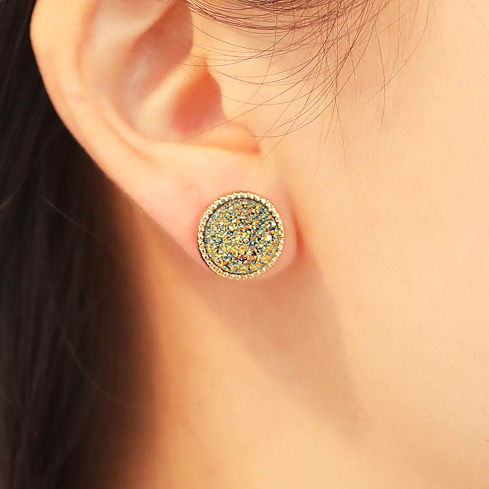 12 Pairs Druzy Stud Earrings for Women 12mm Round Triangle Resin Cluster Stud Earrings Set Stainless Steel Pierced Gold Black Multicolor