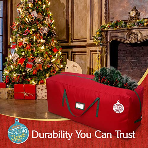 HOLIDAY SPIRIT Christmas Tree Storage Bag, Heavy-Duty 600D Oxford Material with Durable Reinforced Handles & Zipper, Waterproof Dust Protection (Red, Fits a 9FT Tree)