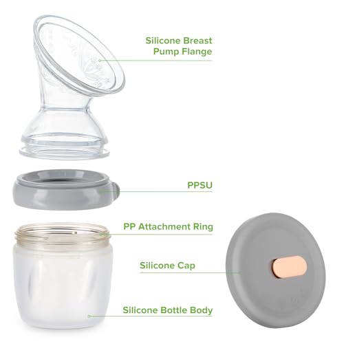 haakaa Gen.3 Manual Breast Pump with Silicone Lid Multifuctional Silicone Breast Pump Breast Milk Collector Breast Milk Catcher Breast Milk Saver Breastfeeding Essentials, BPA Free (5.4oz/160ml, Grey)