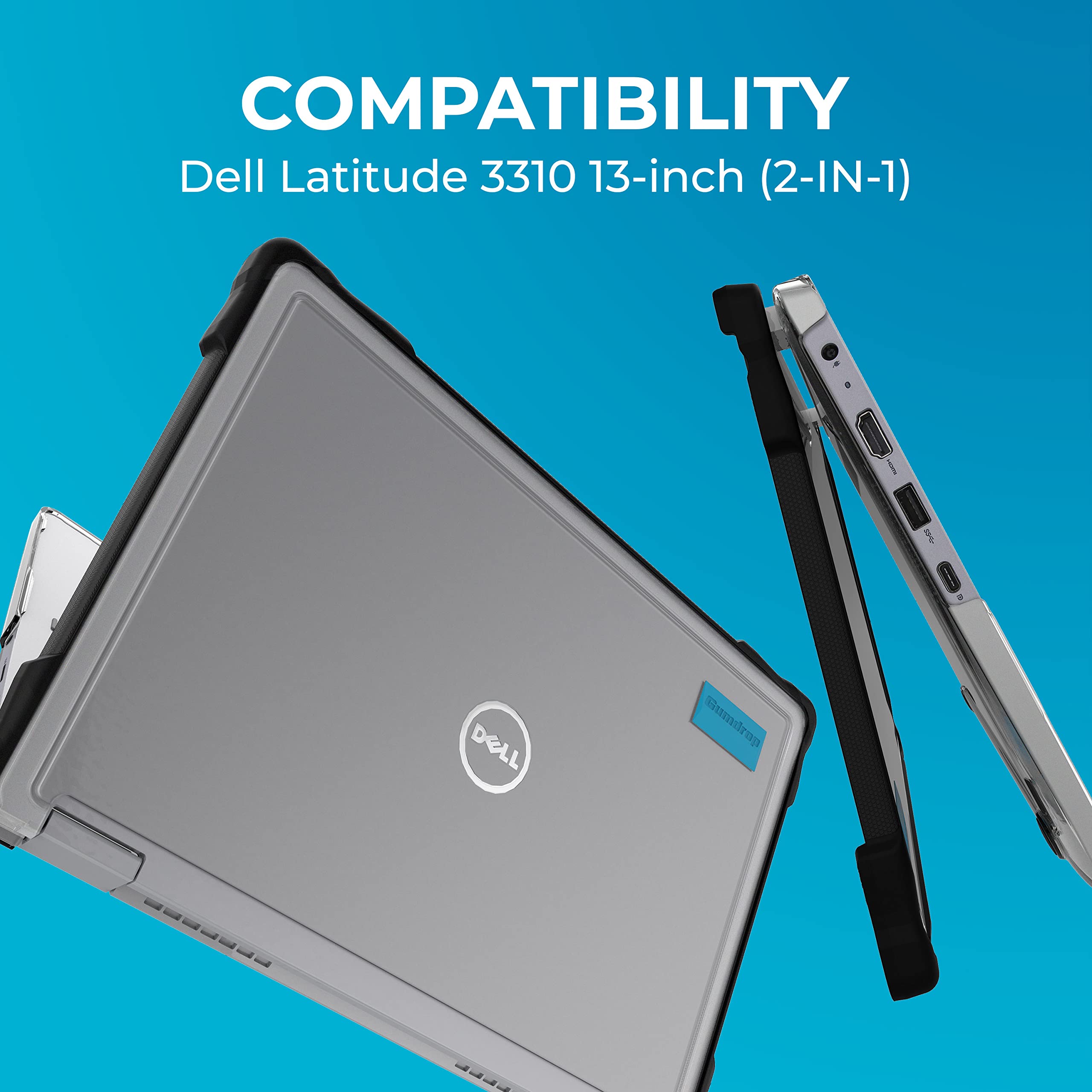Gumdrop SlimTech Laptop Case Fits Dell Latitude 3310 | 3330 (2-in-1) - Rugged Drop Tested Shockproof Lightweight Reliable Device Protection for Kids K-12 Students School Office or Business Use - Black