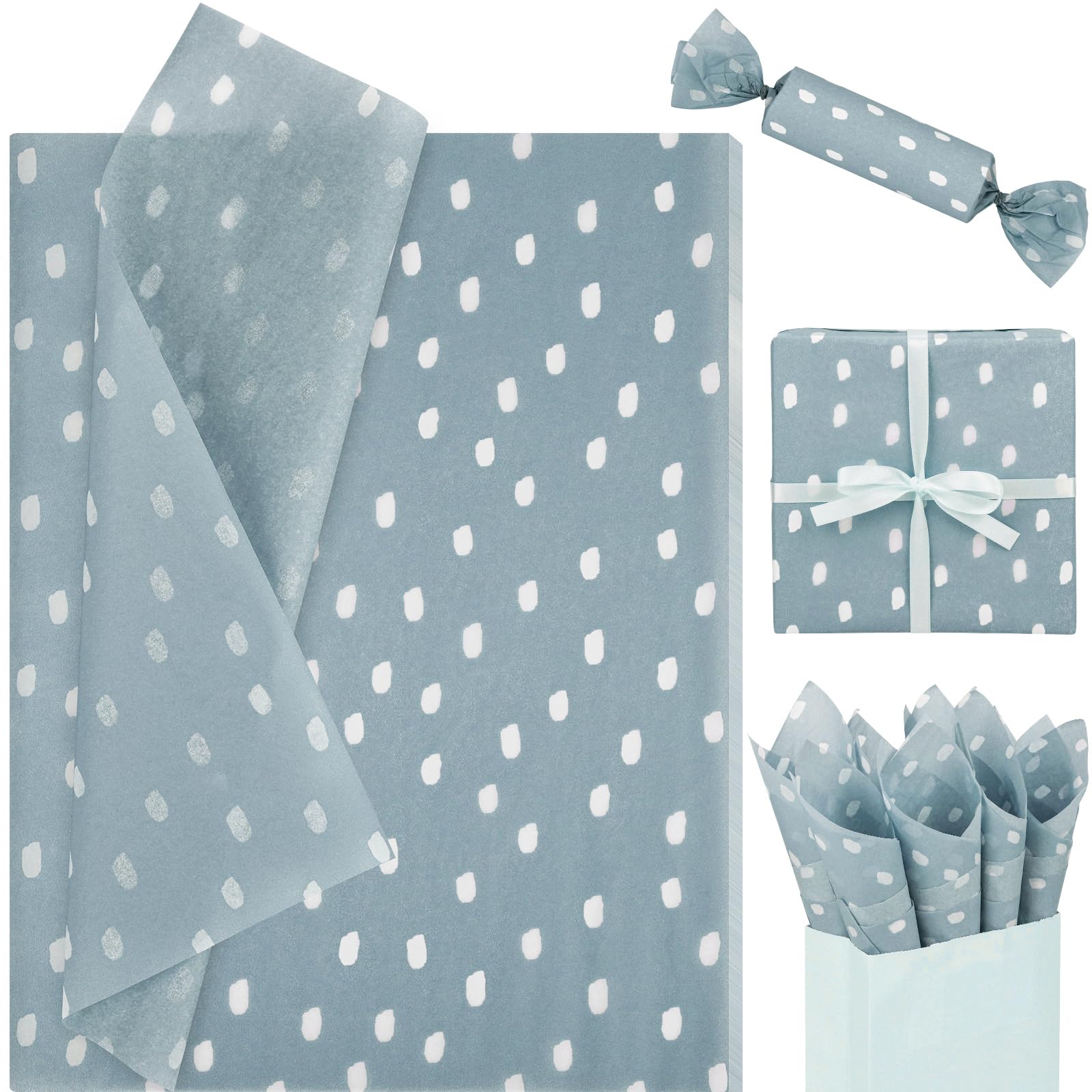 100 Sheets Doodle Dots Tissue Paper, 20 x 14β Inch Sage Green Doodle Wrapping Paper Hand Drawn Dot Gift Packaging Paper DIY Art Craft Paper for Baby Shower Birthday Wedding Gift Decor (Sage Green)