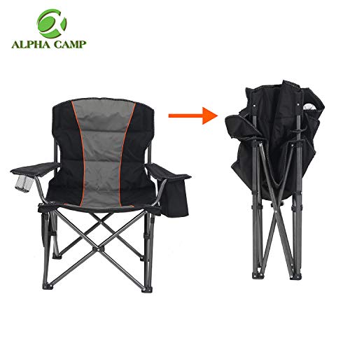 ALPHA CAMP Oversized Camping Folding Chair Heavy Duty Lawn Chair with Cooler Bag (Black)
