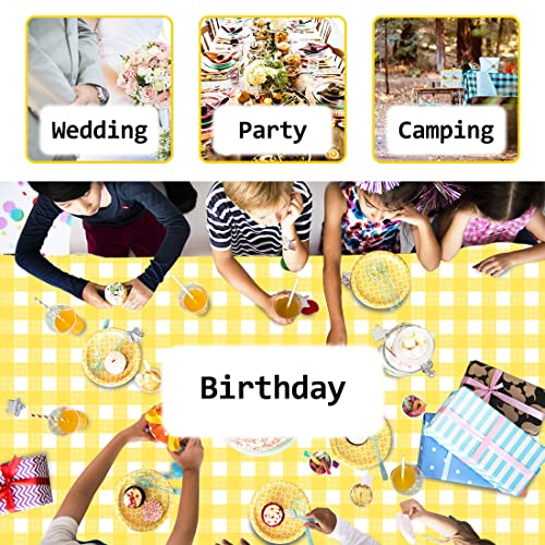 3 Pack Yellow Gingham Tablecloth 54 x 108 Yellow and White Checkered Table Cloth for Rectangle Table Disposable Plastic Table Cover for Party Outdoor Picnic Wedding Yellow Plastic Tablecloth