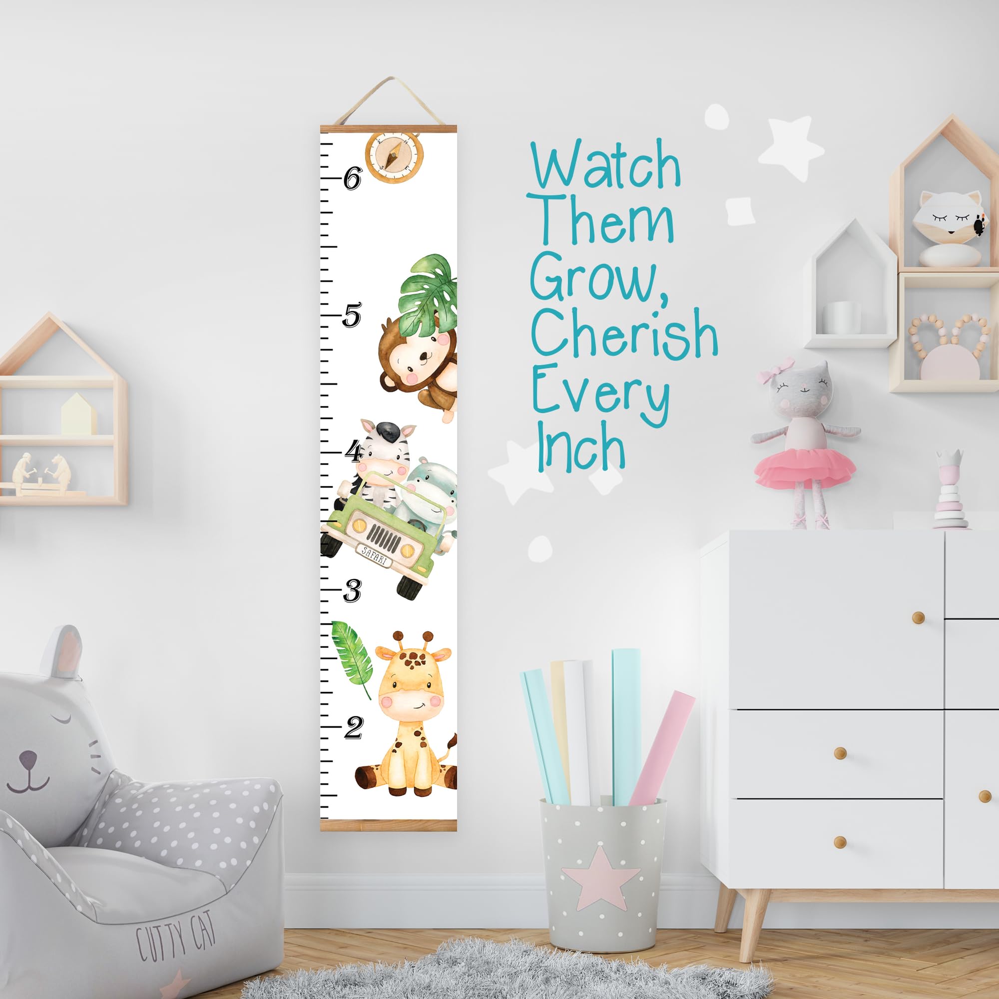 Baby Kids Canvas Hanging Growth Chart Height Ruler Portable 12"x60" Measures from 1'5" to 6'3" Nursery Wall Decor Shower Gift