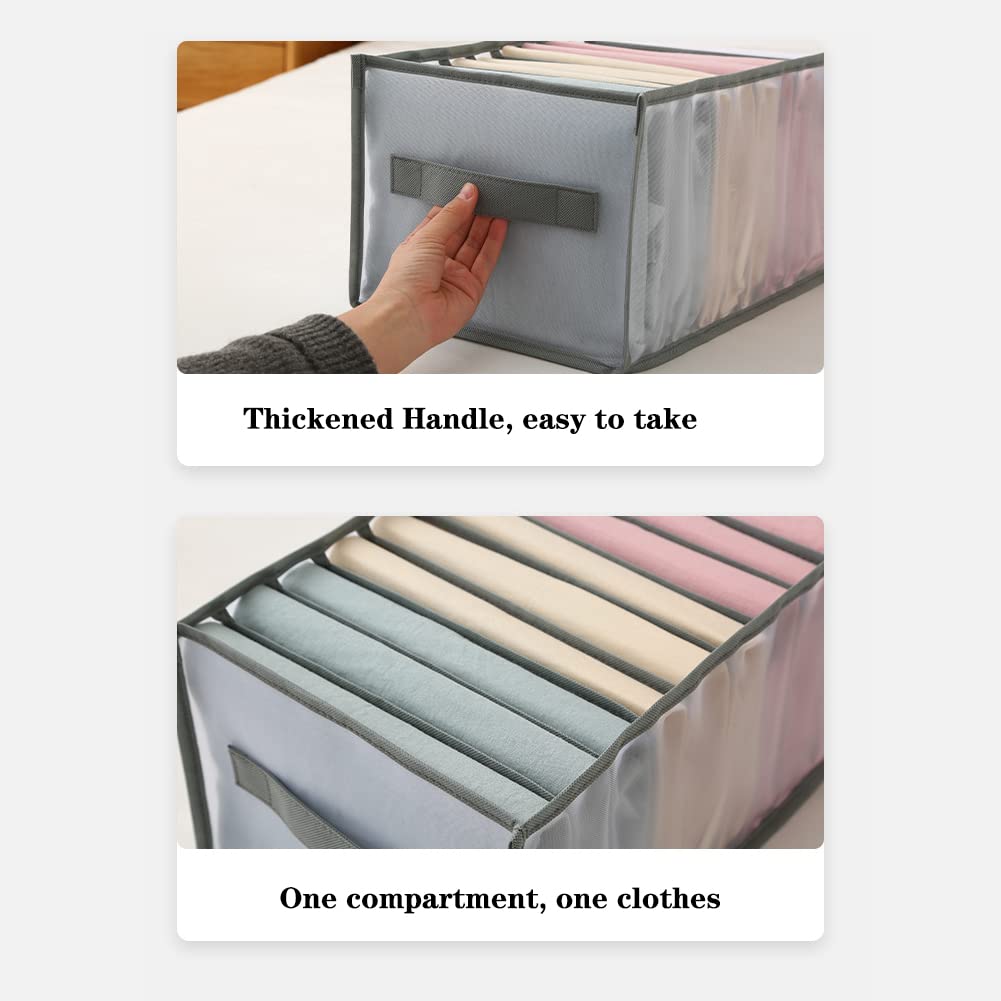 2 Pack Wardrobe Clothes Organizer, 9 Compartment Large Clothes Drawer Organizer Closet Divider with Handle, Widen Thicken Washable Foldable Clothes Storage Box for Jeans Pants Leggings Folded Clothes