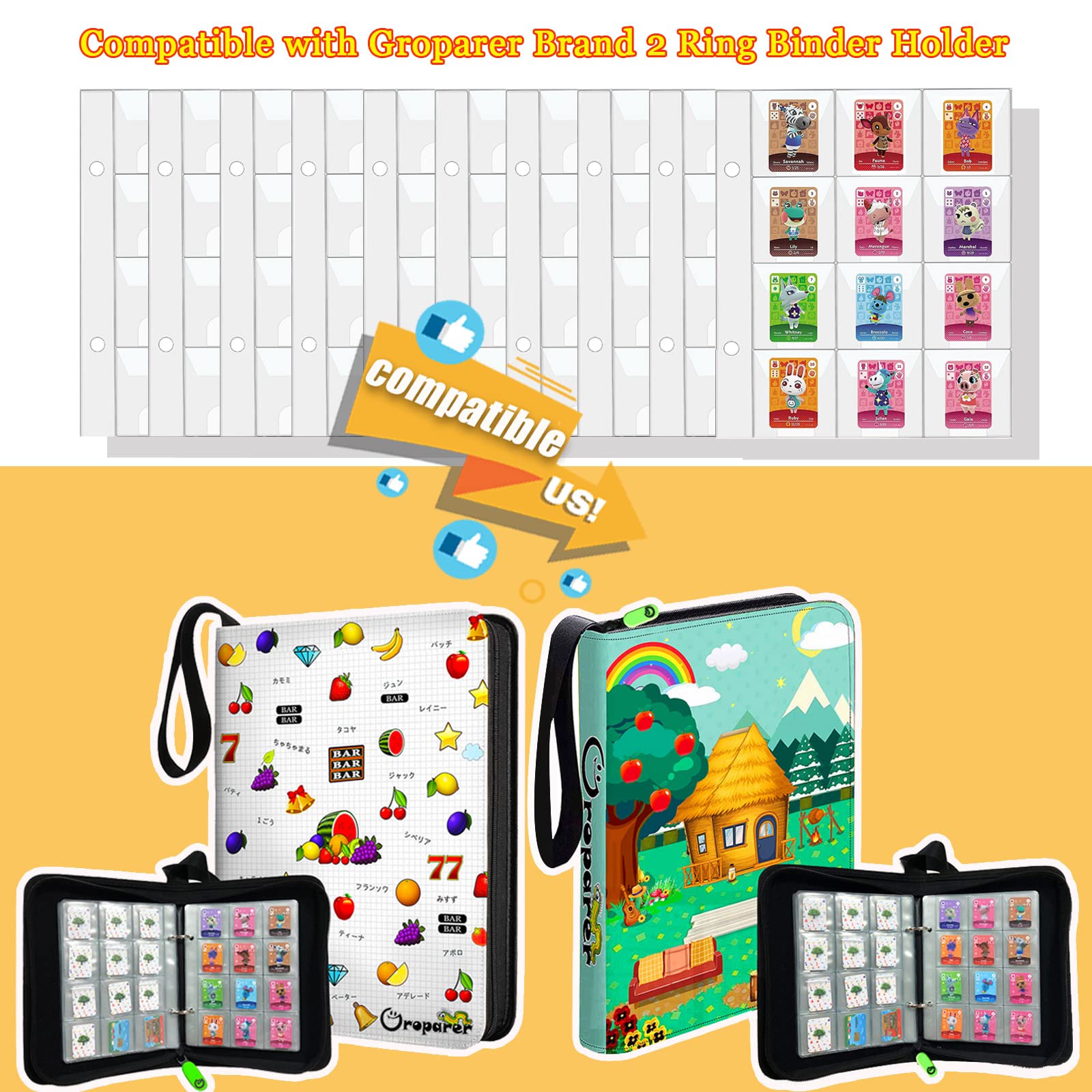 120 Pockets Extra Expansion Binder Sleeves for Animal Crossing Mini Cards Binder, ACNH NFC Tag Game Mini Cards Binder Sleeves 10 Packs