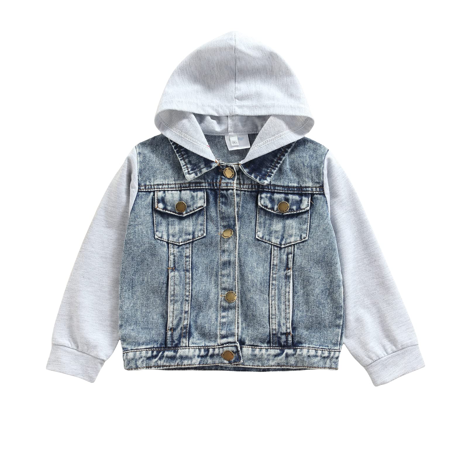 Kids Toddler Baby Girl Boy Denim Jacket Hoodie Button Coat Top Spring Fall Outfit Clothes (Grey, 4-5 Years)
