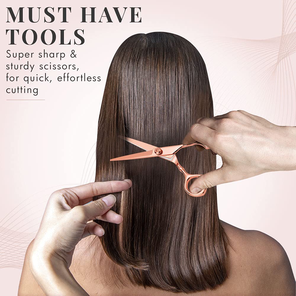Hair Cutting Kit for Women - Barber Hair Cutting Scissors and Thinning Shears with Comb, Clips and Case by Lily England (Rose Gold)