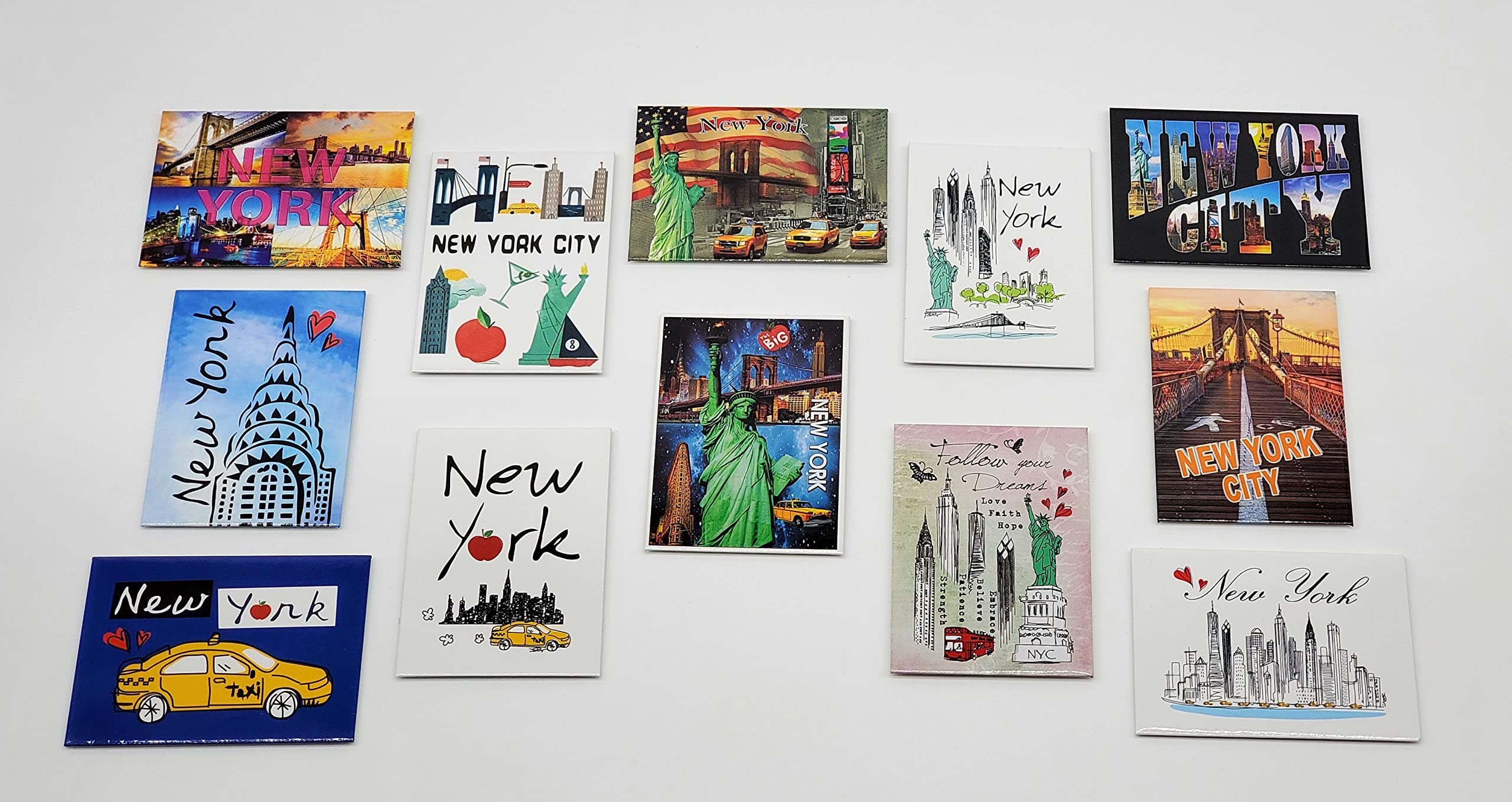 12 Set NYC (New York City) Large Photo Souvenir Fridge Magnets with Classic & Artistic Designs 2.5 x 3.5 inch – Pack of 12