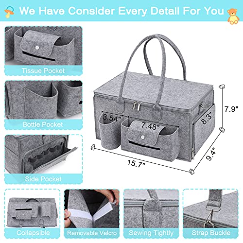 DIMJ Large Capacity Baby Diaper Caddy Organizer with Lid, Shoulder Nursery Storage Bin for Changing Table and Car, Portable Large Baby Shower Basket for Diaper, Toys, Bottles, Wipes, Books