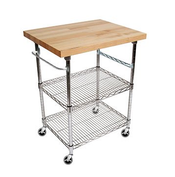3 Tier Gourmet Cart with 20" Deep x 28" Wide Maple Butcher Block Top