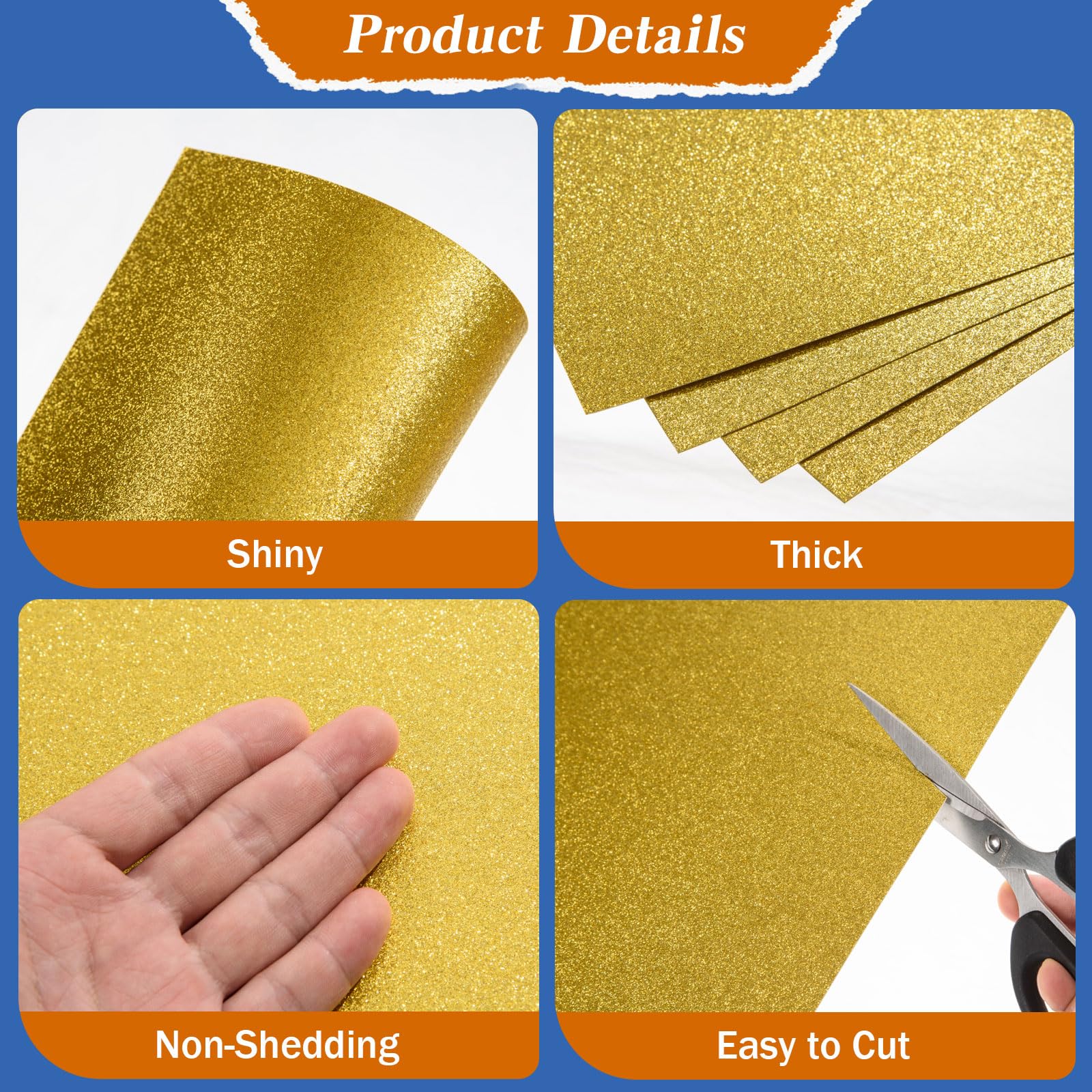 120 Sheets Gold Glitter Cardstock- One-sided- Non-Adhesive-8.5 x 11 Inches, Premium Glittery Sheets for DIY Crafts, Art Projects, Party Decor, Gift Box Wrapping - Gold Sparkling Paper | 250GSM