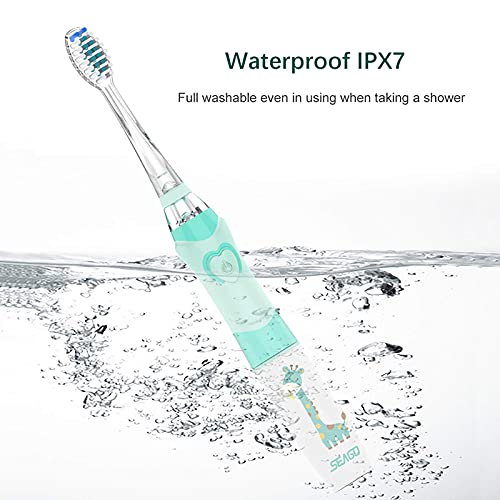 SEAGO Kids Electric Toothbrushes, Battery Powered Children Toothbrush with 2 Mins Timer and LED Light, Soft Kids Tooth Brush Sonic Toothbrush for Boys Girls Ages 4+ (Green)