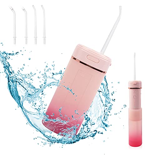 Matekxy Foldable Water Flosser, Cordless Rechargeable Oral Irrigator, IPX7 Waterproof 4 Modes Water Teeth Cleaner for Braces, Bridges Care, Home Travel Pink