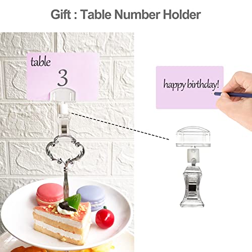 3 Tier Serving Tray,White Cupcake Stand,Cake Stand,Three Tiered Dessert Pastry Stand,Fruit Tea Party Stand(Melamine Material,Large Size.Silver Rod) with A Table Number Holder
