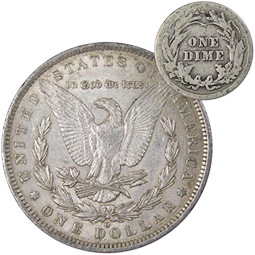 1883 O Morgan Dollar XF EF Extremely Fine with 1913 Barber Dime G Good