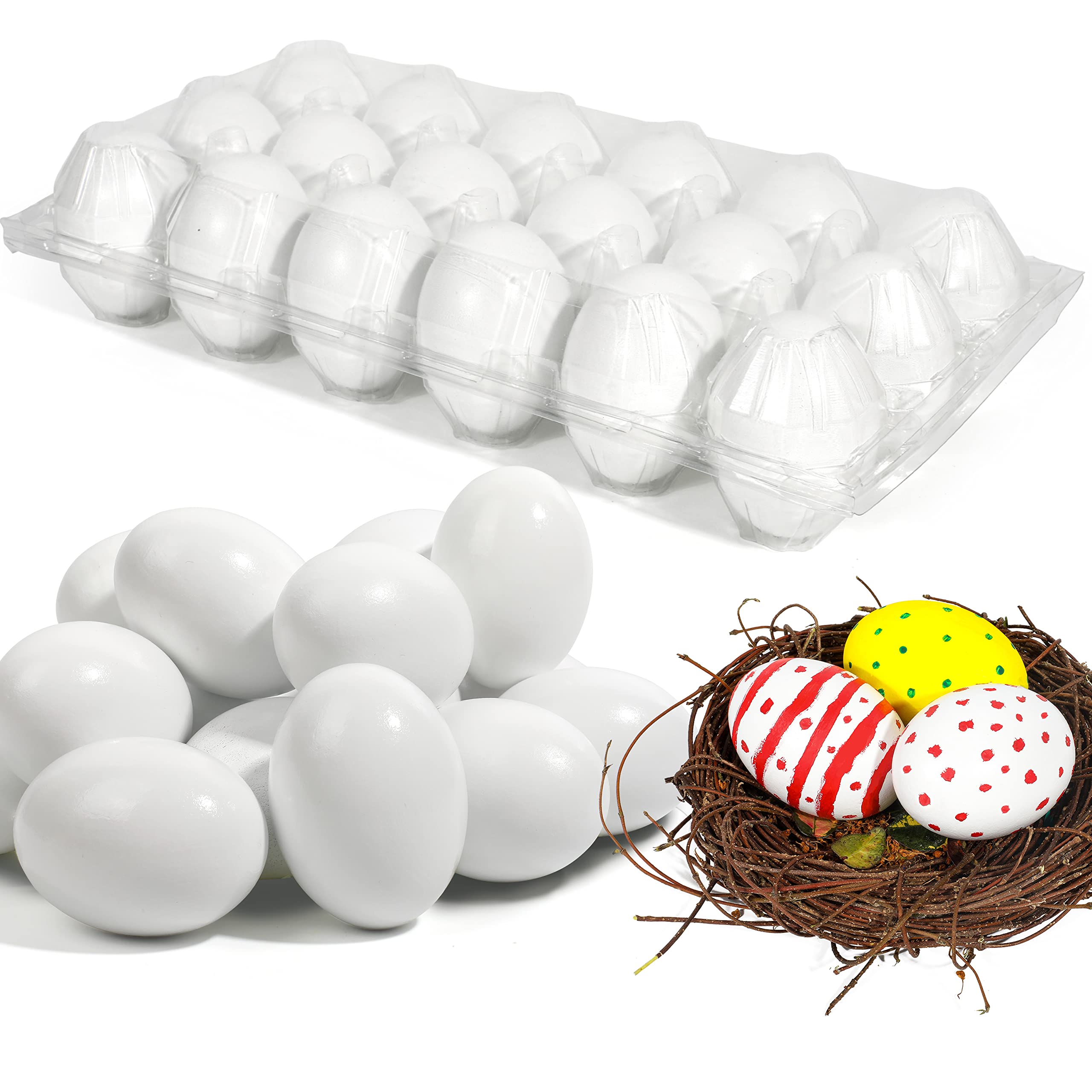 36 Pcs 2.36" Easter Unpainted White Eggs Wooden Decorating for Kids DIY Paint Your Own Egg Decor, Crafts, Easter Hunt, Basket Stuffers, School Activities Supplies