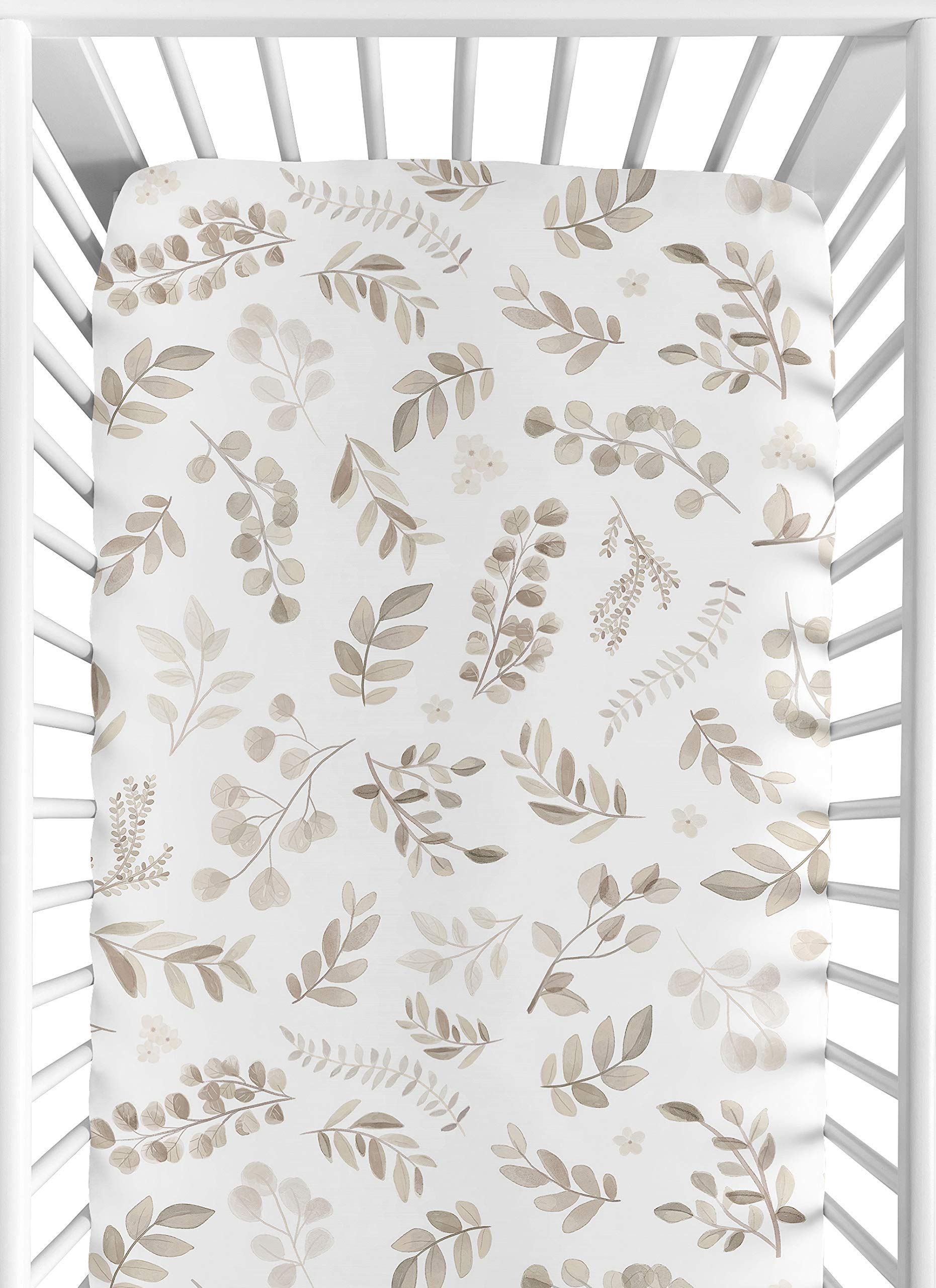 Sweet Jojo Designs Boho Botanical Leaf Boy or Girl Fitted Crib Sheet Baby or Toddler Bed Nursery - Gender Neutral Ivory Cream Beige Tan Off White Taupe Woodland Farmhouse Floral Leaves Bohemian Garden