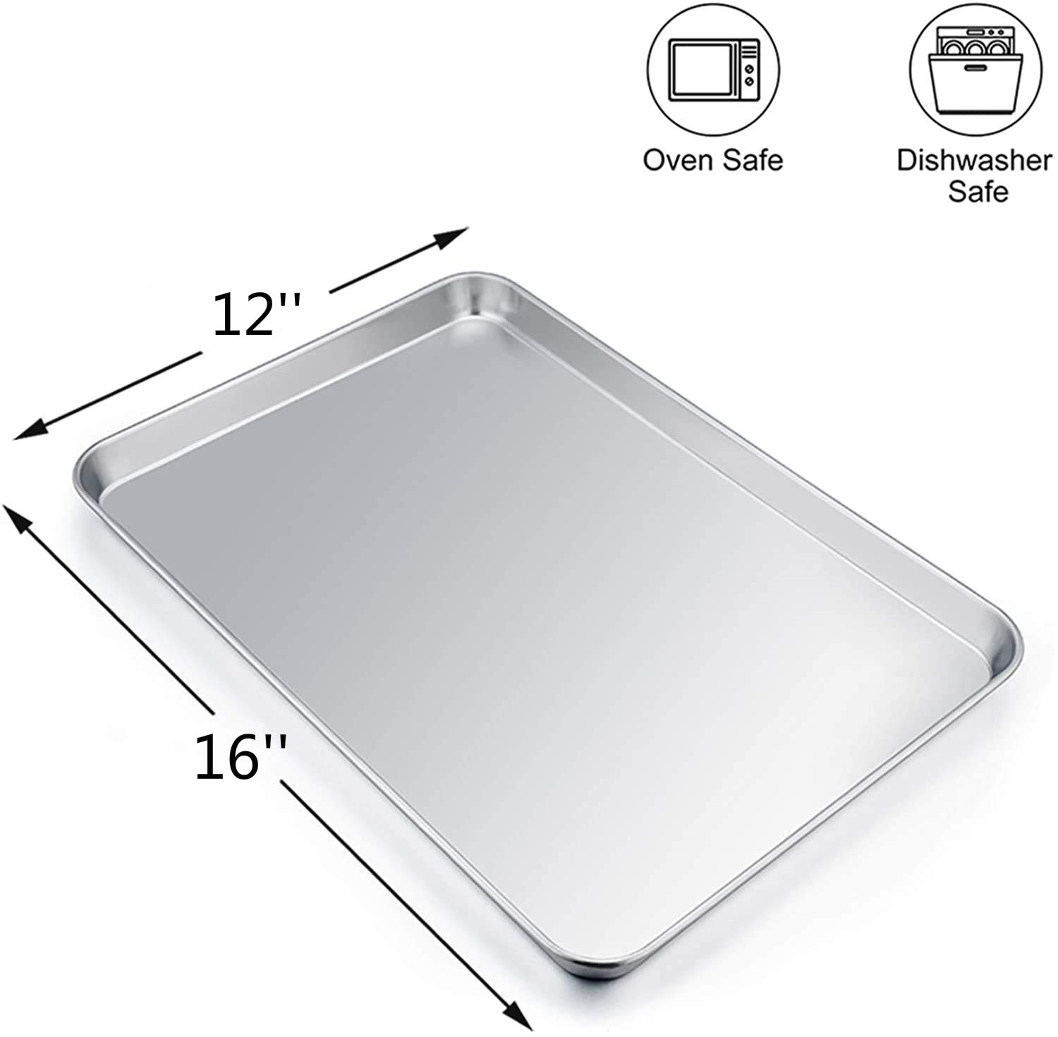 2 Pack Large Stainless Steel Tray, Non Toxic & Healthy, Mirror Finish & Rust Free Thickening Pan, for Baking Cookie Sheet, Lab Medical Instruments, Dental, Tattoo and Surgical (16'' x 12'' x 1'')