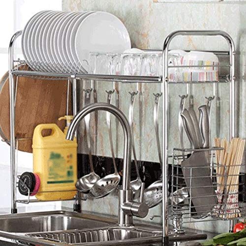 ZSQAI Double-layer Dish Board Rack Drain Storage Rack Shelf Bowl Cup Rack Anti-rust Cutting Board Kitchen Multifunctional Shelf