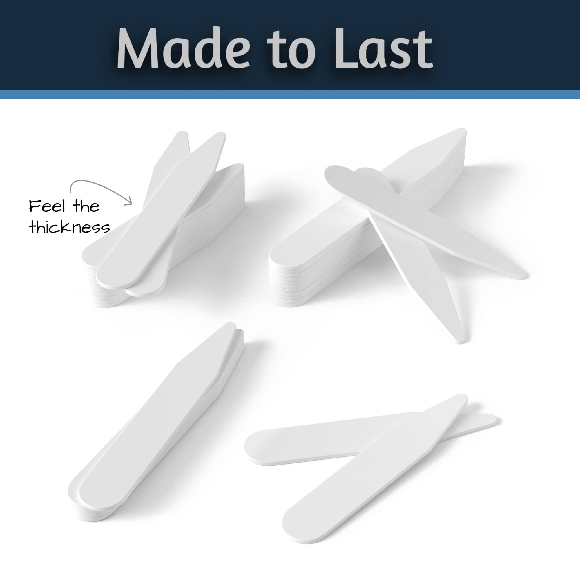 100 Plastic Collar Stays for Men's Dress Shirts - Plastic Dress Shirt Collar Inserts- Plastic Collar Stays for Men (4 Sizes)