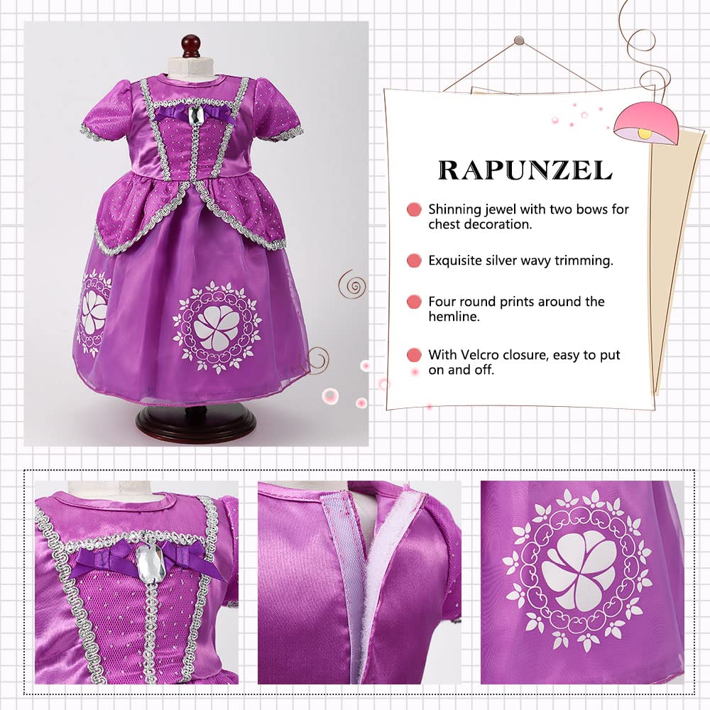 18 Inch Doll Clothes Accessories - 5 Pc Different Princess Costume Dress Set Includes Jasmine,Anna,Belle,Rapunzel and Aurora Fits All 18" Doll