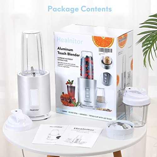 1200W Aluminum 3-Speed Juicer for Shakes and Smoothies, Healnitor Large Size Mixer with Blending and Juicing for Kitchen, Silver
