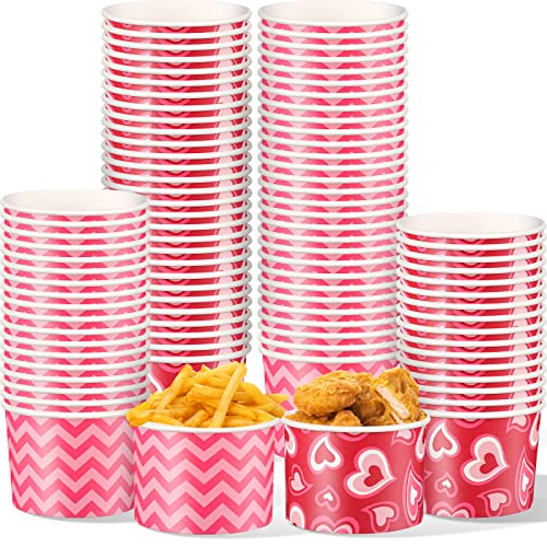 200 Pcs Ice Cream Cups Red Treat Snack Cups Mother's Day Heart Shaped Bowls 9 oz Disposable Paper Cup Red Pink Dessert Ice Cream Bowls for Valentine's Day, Baby Shower Decor