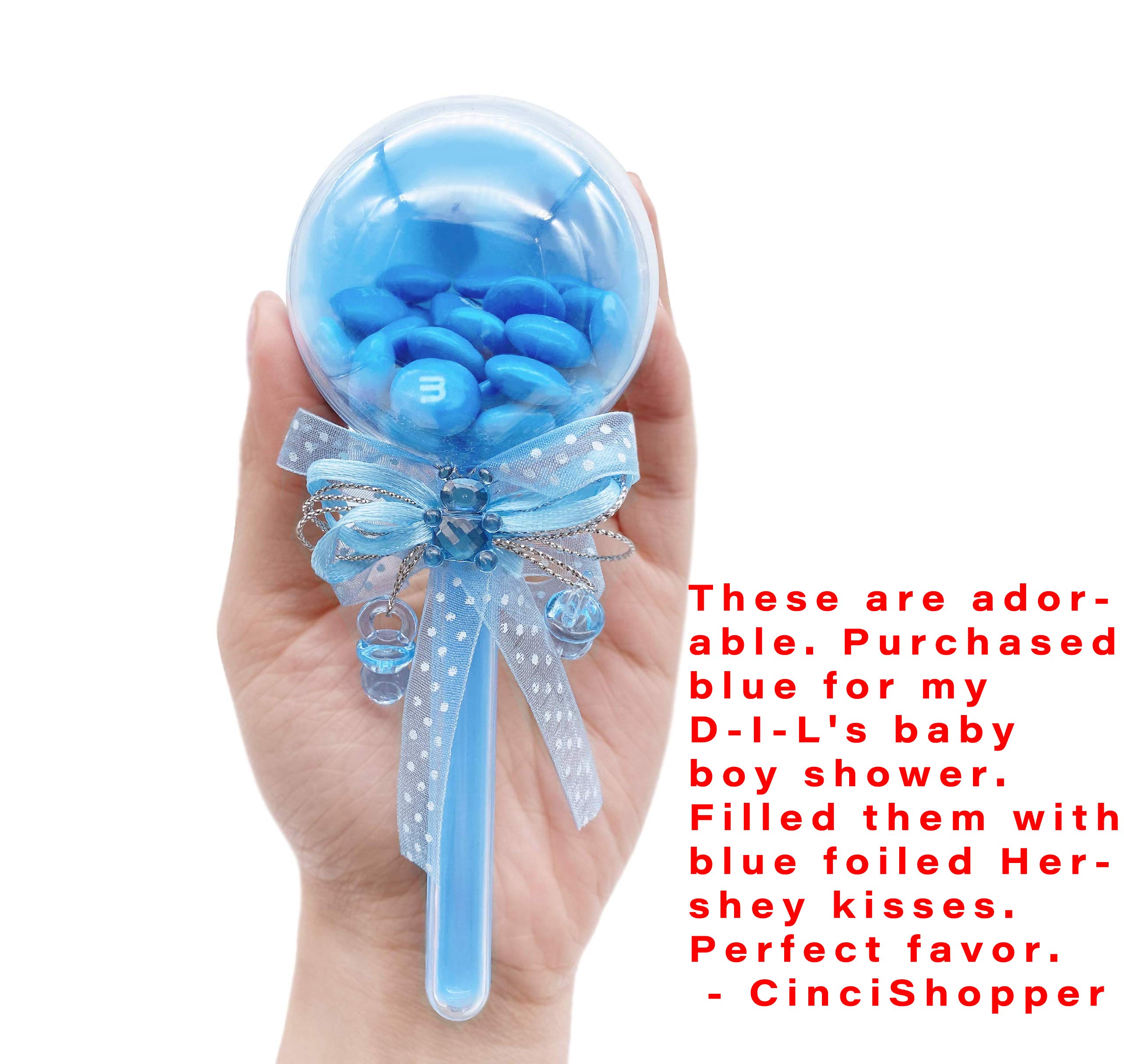 48 Pieces Fillable Baby Rattle Party Favors, Blue with Decorative Bear & Ribbon