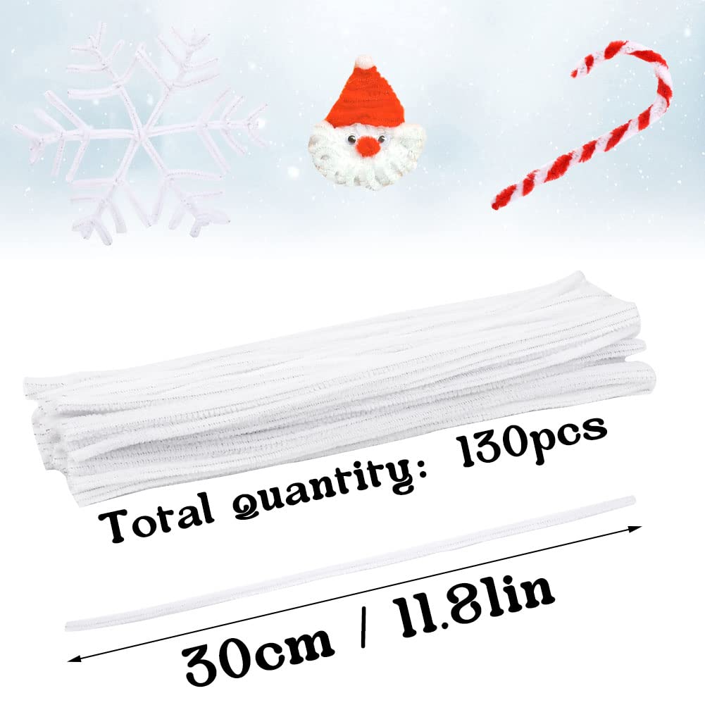 130 PCS Pipe Cleaner Chenille Stem,White Pipe Cleaner for Crafts Handy Disposable Cleaning Tool - 6mm x 12" for DIY Art Craft Decorations