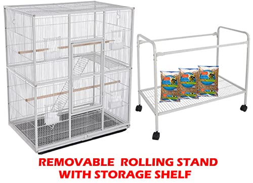 64" Extra Large Wrought Iron Breeding Flight Canary Parakeet Cockatiel Lovebird Finch Cage Side Nesting Doors with Removable Rolling Stand