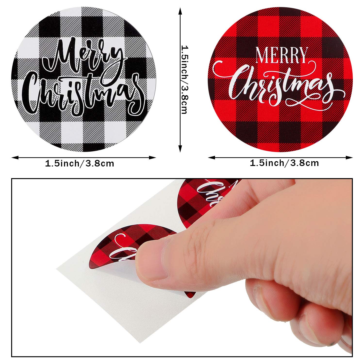 1200 Pieces Buffalo Check Plaid Christmas Stickers Round Xmas Elements Label Stickers Decals for Seals Cards Supplies