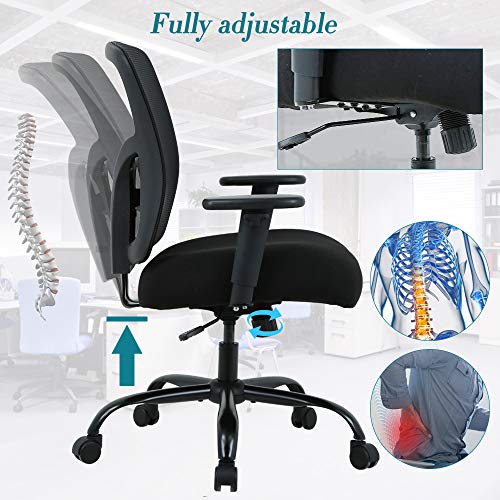 Big & Tall Office Chair Heavy Duty 400LBS Computer Desk Chair Ergonomic High Back Task Rolling Swivel Mesh Chair with Lumbar Support & Adjustable Armrest Modern Executive Chair for Women Men, Black