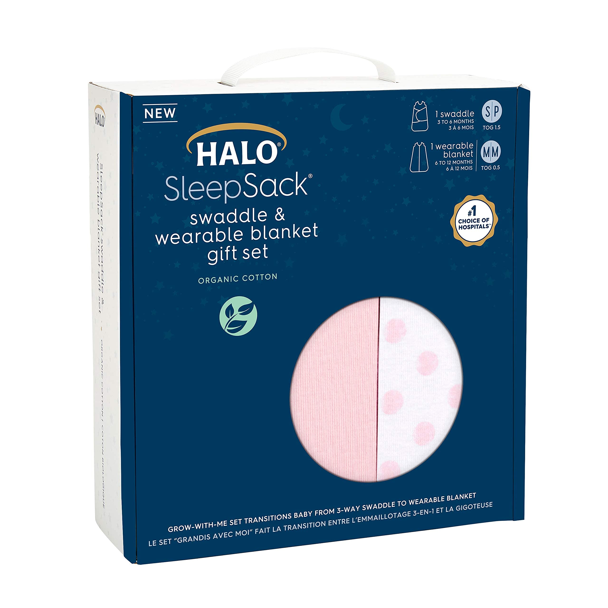 HALO Sleepsack Gift Set Bundle - Micro Fleece Swaddle Wearable Blanket, Cream, Small - Organic Cotton Swaddle & Wearable Blanket 2-Piece Gift Set Box, Strawberry, Small/Medium