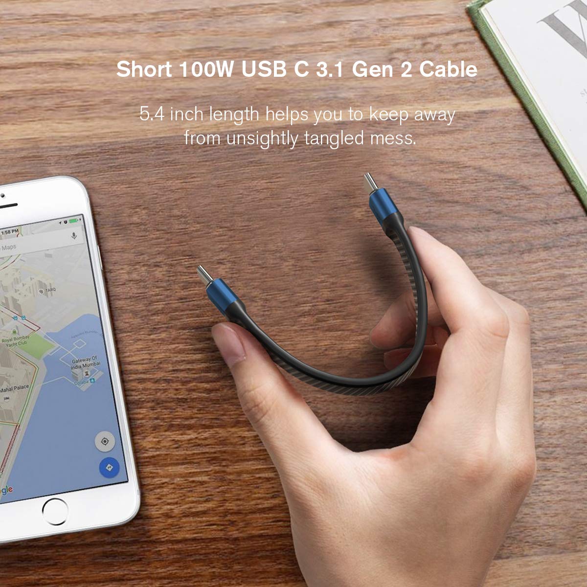 Aprilery Short USB C to USB C Cable, 0.45ft USB 3.2 Gen 2 10Gbps 100W 5A Type C Charging Cable Fast Charge, for MacBook, iPad Pro, Surface, Chromebook, External SSD, Power Bank, Samsung S21 etc