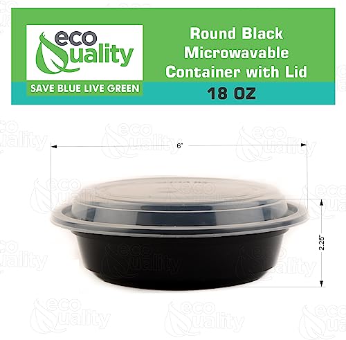 18 oz - 300 Count - Round Microwaveable Plastic Meal Prep Containers with Lids - Food Storage Container - Certified BPA-Free, Stackable, Reusable Microwave, Dishwasher,Freezer Safe, Disposable (Black)