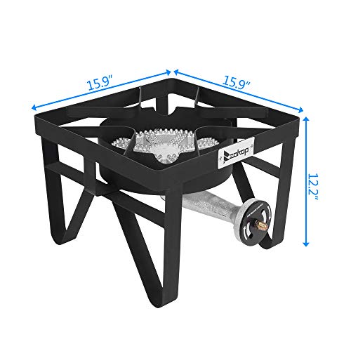 200, 000 BTU Square Heavy- Duty Single Burner Outdoor Stove Propane Gas Cooker Portable Cast Iron Patio Cooking Burner with Adjustable 0-20Psi Regulator for Home Brewing, Turkey Fry