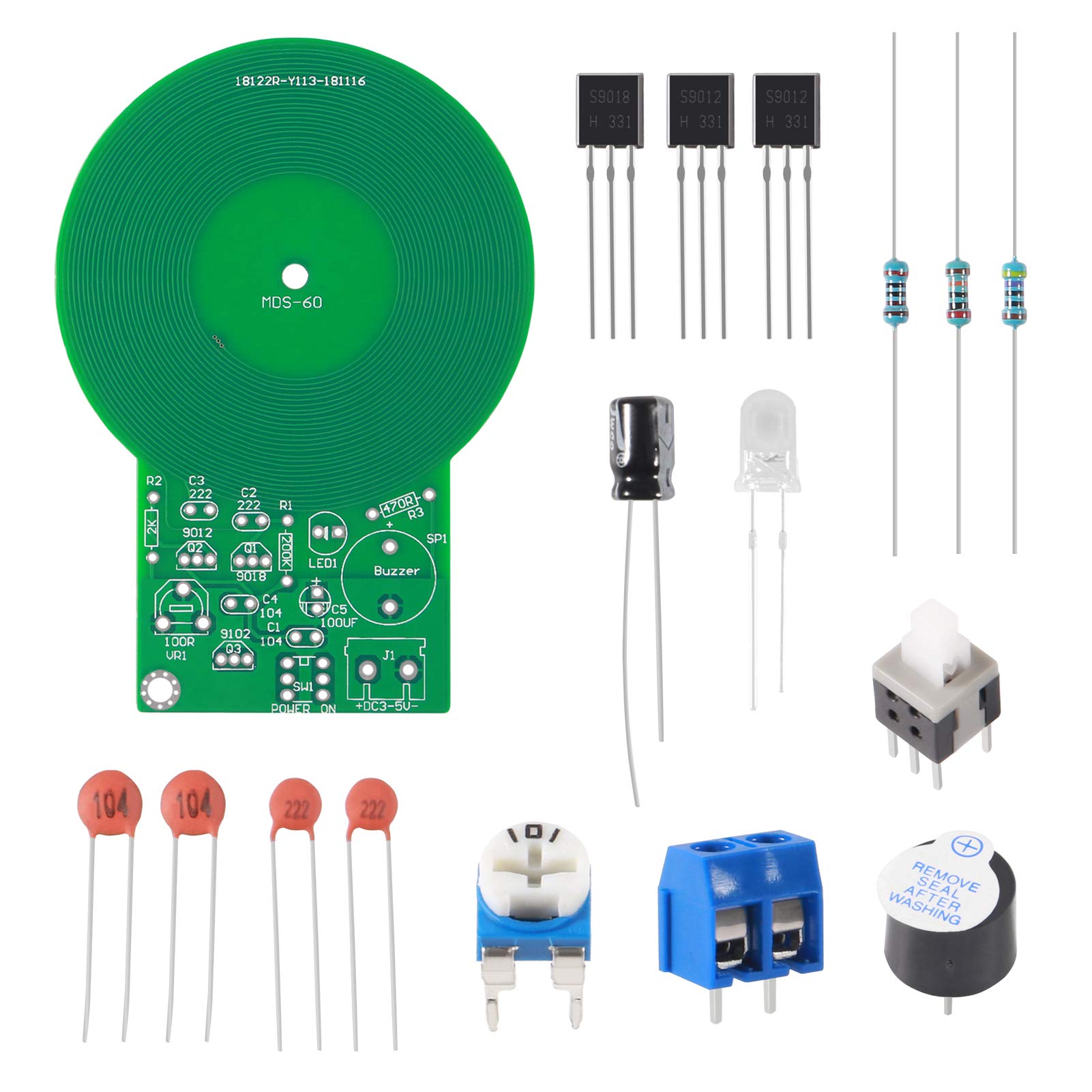 Dorhea 2Pcs Metal Detector Kit Electronic Practice Kit DC 3V-5V 60mm Non-Contact Sensor Board Module + 2Pcs 1.5V AA Battery Holder Case with Wire and ON/Off Switch
