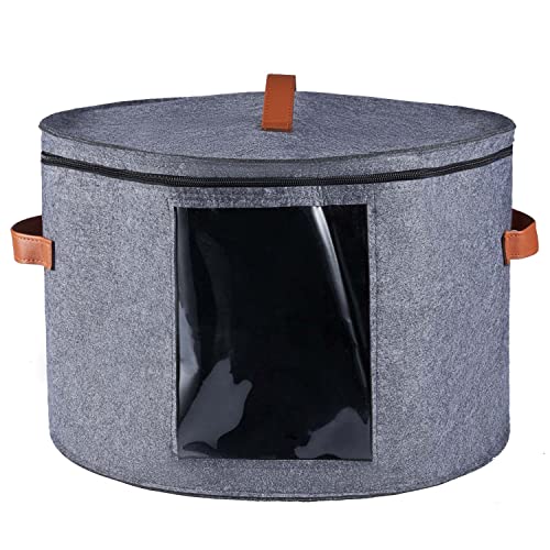 17x11 inch Hat Box for Women Men Storage Foldable Round Hat Box Organizer Case with Dustproof Lid for Travel Closet Toys Clothes (Grey), 17x11 inch(DxH)