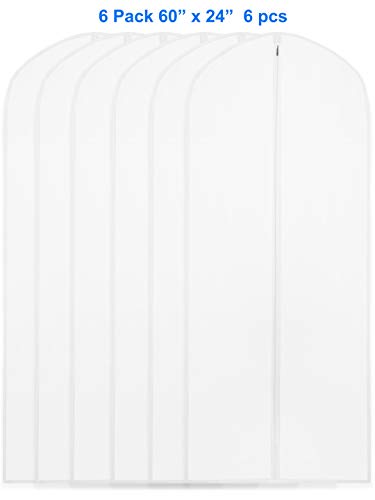 6 Pack - SimpleHouseware 60-Inch Translucent Garment Bags with Zipper for Suits, Dresses, Costumes, Uniforms