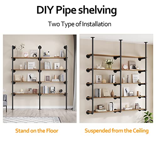 Pynsseu Industrial Iron Pipe Shelf Wall Mount, Farmhouse DIY Open Bookshelf, Pipe Shelves for Kitchen Bathroom, bookcases Living Room Storage, 3Pack of 5 Tier.