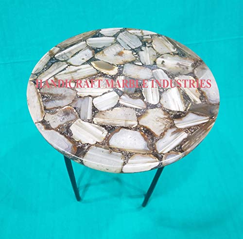 12" Inch Round Brown Grey Agate Coffee Table with Hair Pin Style Metal Base, Agate Table, Stone Coffee Table, Agate Table Top, Agate Round Coffee Table, Agate Side Table Home Decor