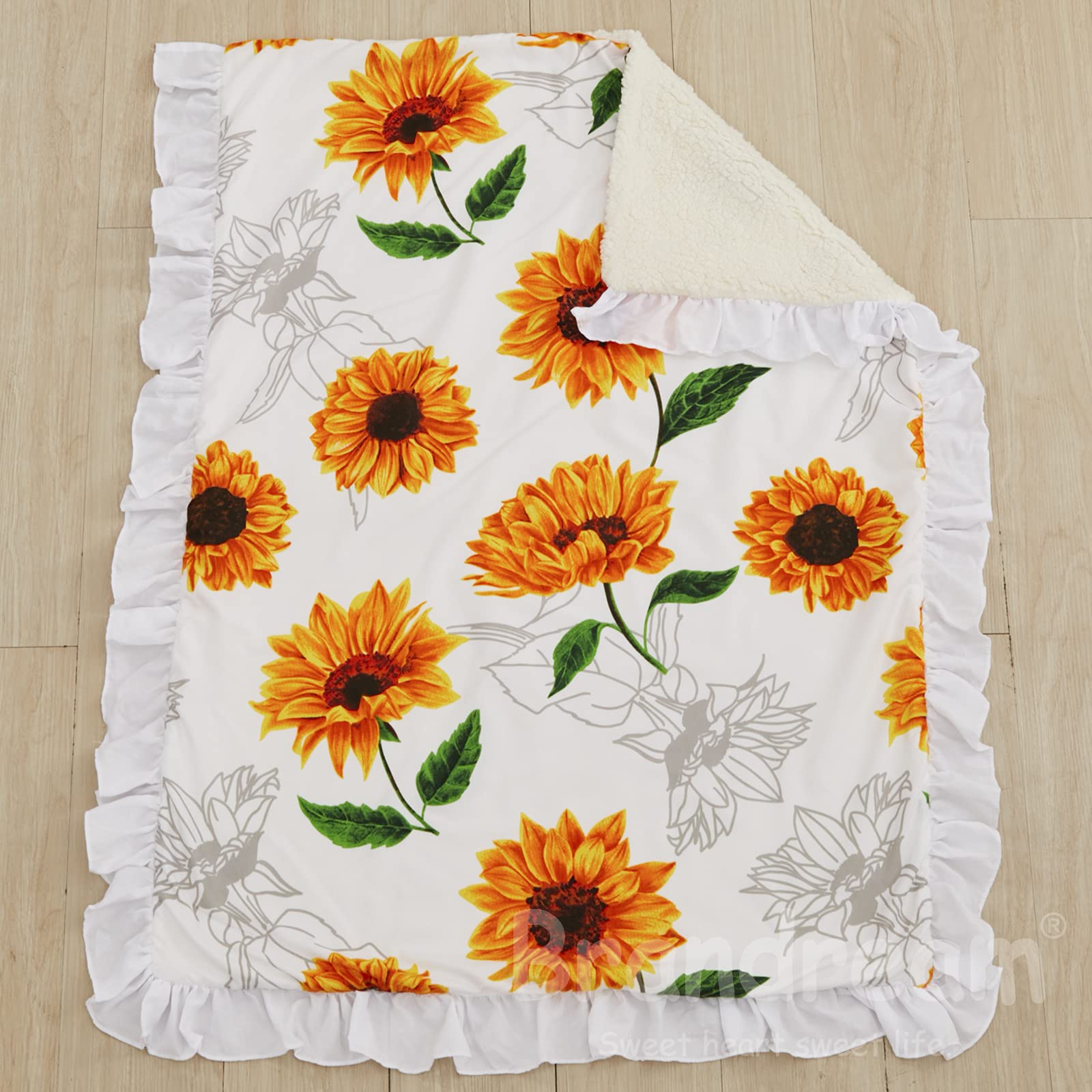 Brandream Nursery Bedding Farmhouse Floral Baby Bedding Yellow White Crib Blanket Set Sunflower Girls Boho Fitted Sheet,6 Piece