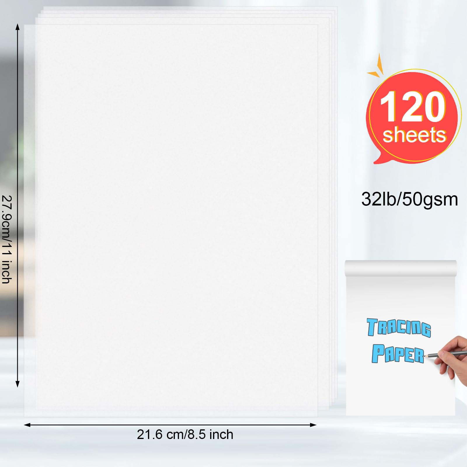 120 Sheets Tracing Paper for Drawing, 8.5βx 11β Trace Paper, Translucent Vellum Paper Tracing Paper Pad, Tracing Pad for Sketching, Preliminary Drawing, Overlaying Images Tracing
