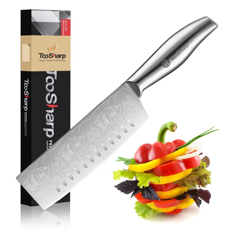 TooSharp Nakiri Knife 7 Inch, Update Fit/304 Stainless Steel Handle,Vegetable Kitchen Knife, Good Sharp Helper for Cooking, Meat, Home and Kitchen