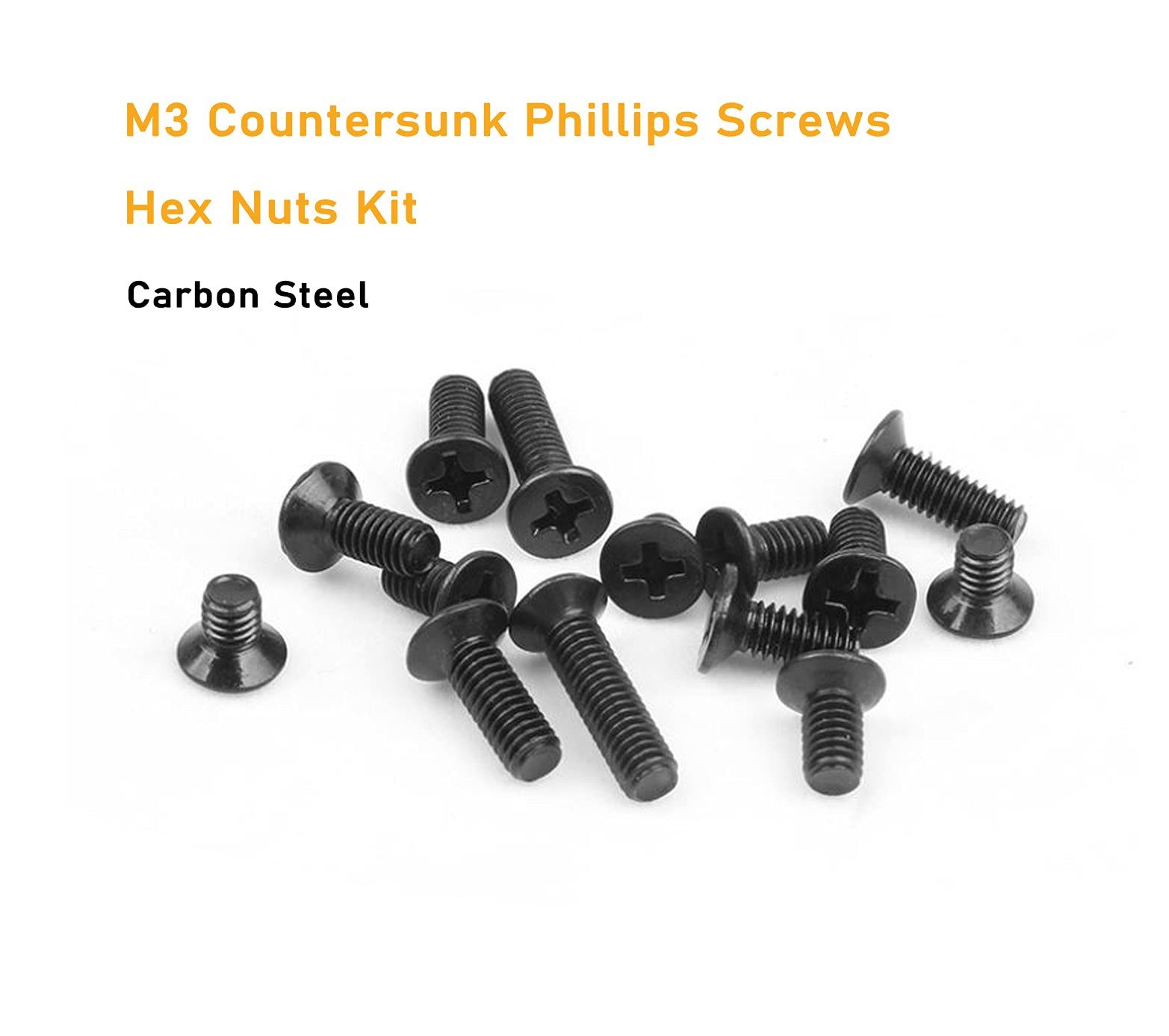 binifiMux M3 Screws Kit, M3 Flat Head Machine Screws, 360pcs (7 Sizes) M3-0.5mm Black Countersunk Flat Head Phillips Machine Screws and Hex Nuts Kit for 3D Printer Robot Project Toys RC Models