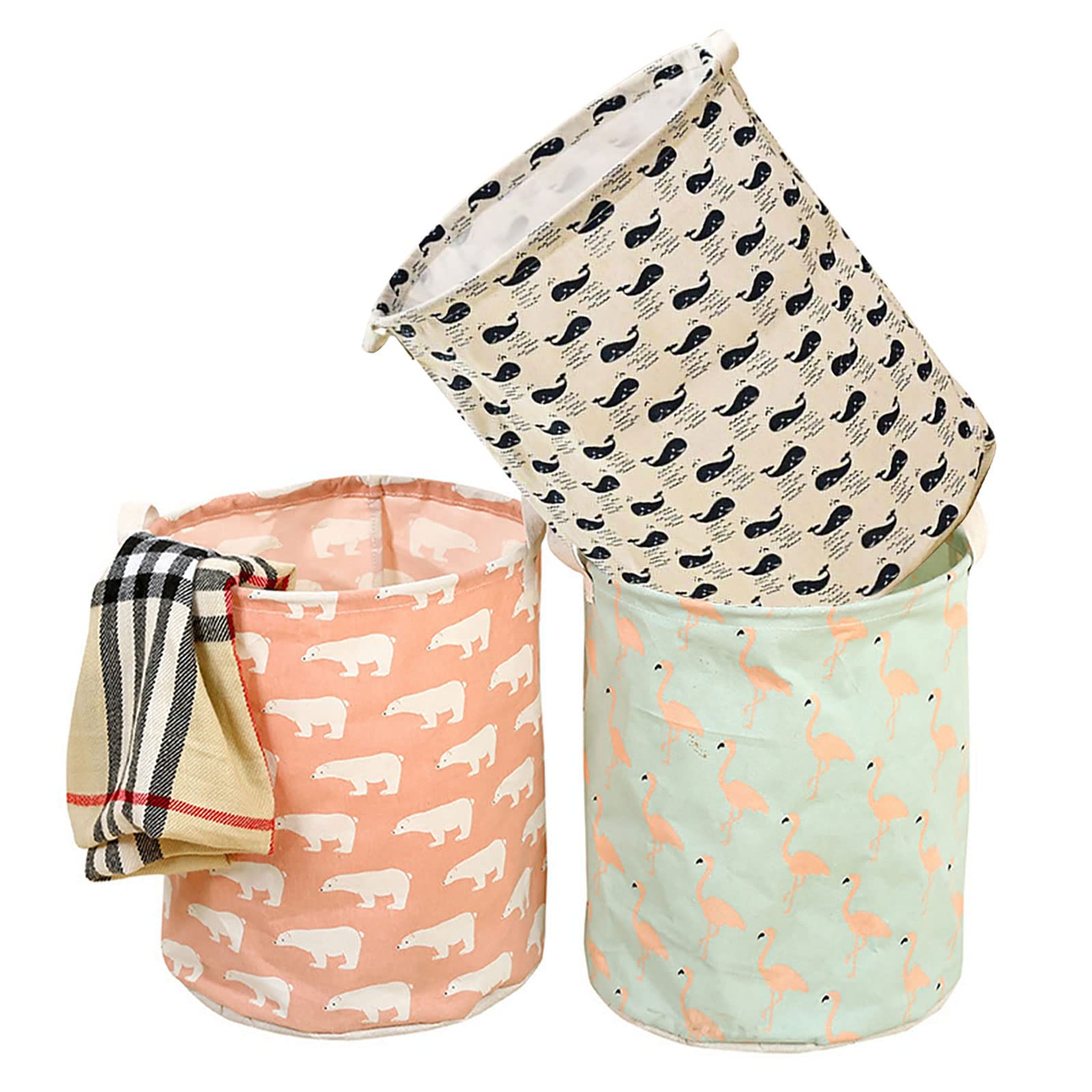2 PCS Double Laundry Basket Organizer for Kids, Cotton Linen Foldable Tall Nursery Carrier Storage Basket with Handles, Waterproof Hampers for Clothes, Home, Baby, Boys, Dorm(Whale)